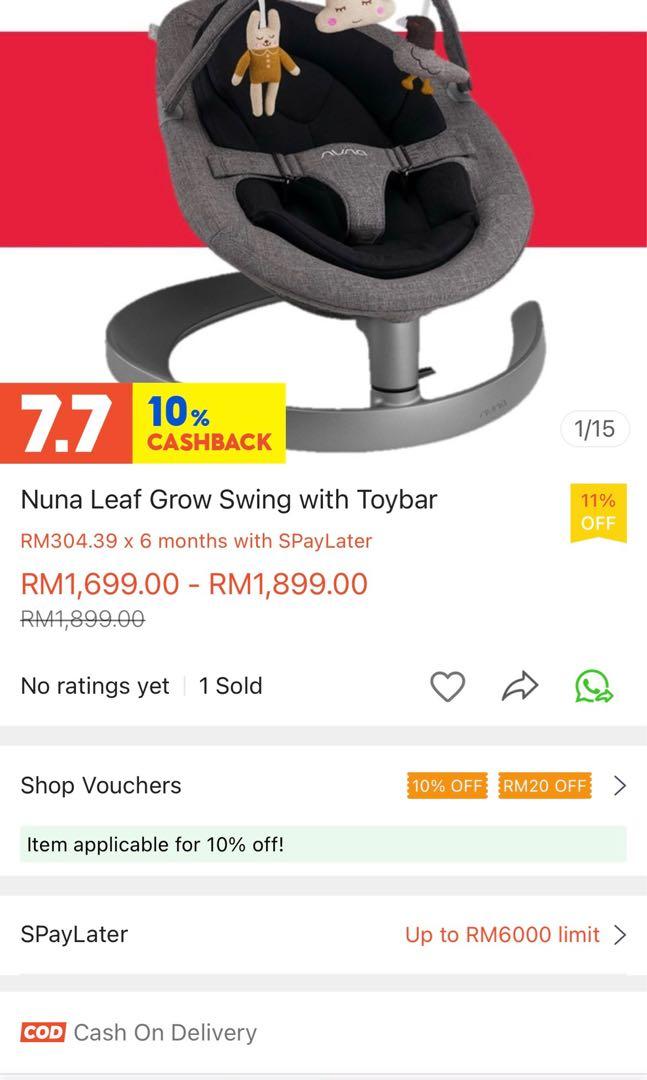 Nuna Leaf Grow Swing Chair with Toybar, Babies & Kids, Infant Playtime ...