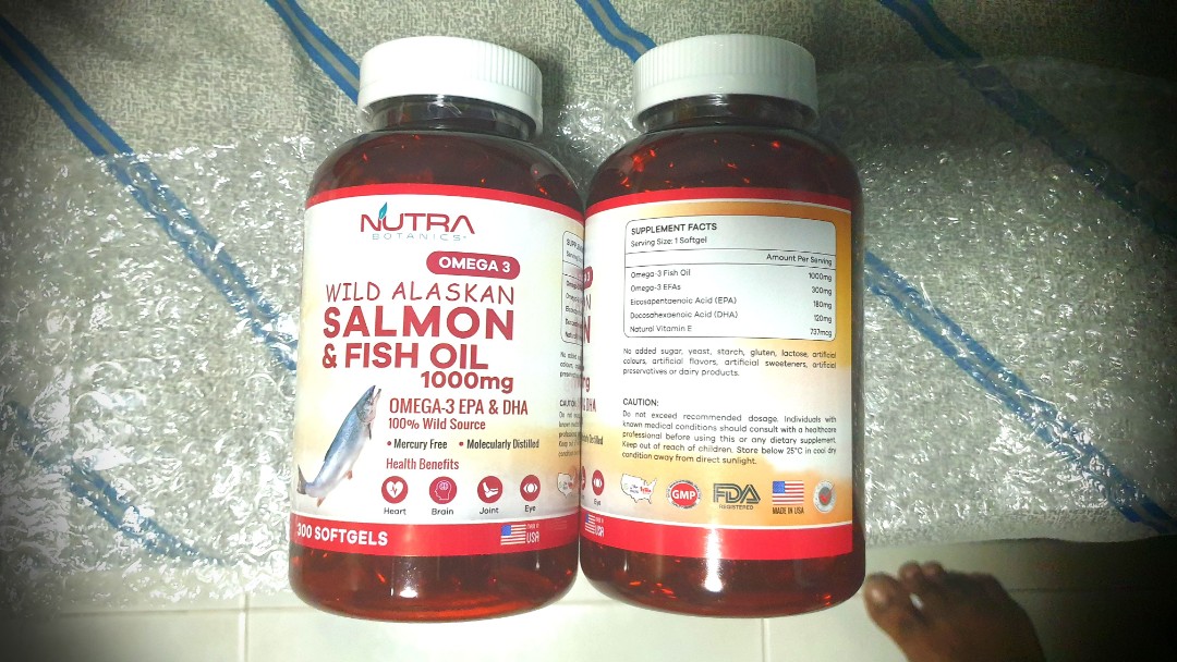Nutra Botanics Wild Alaskan Salmon & Fish Oil 1000mg Omega-3, 300 ...