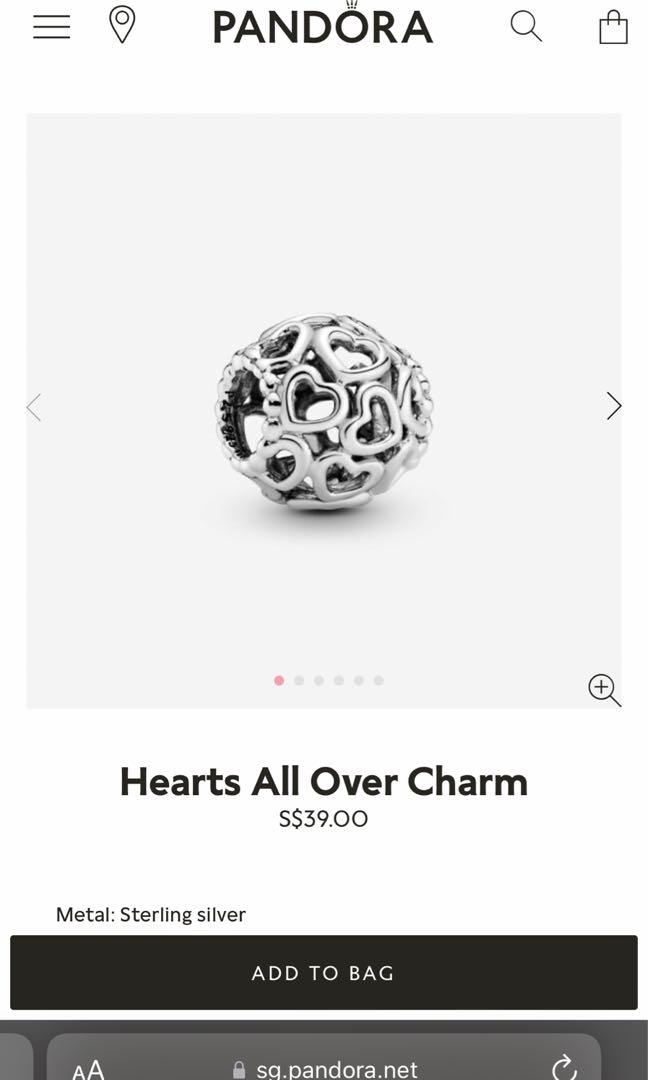 Pandora hearts all over charm, Women's Fashion, Jewelry & Organisers ...
