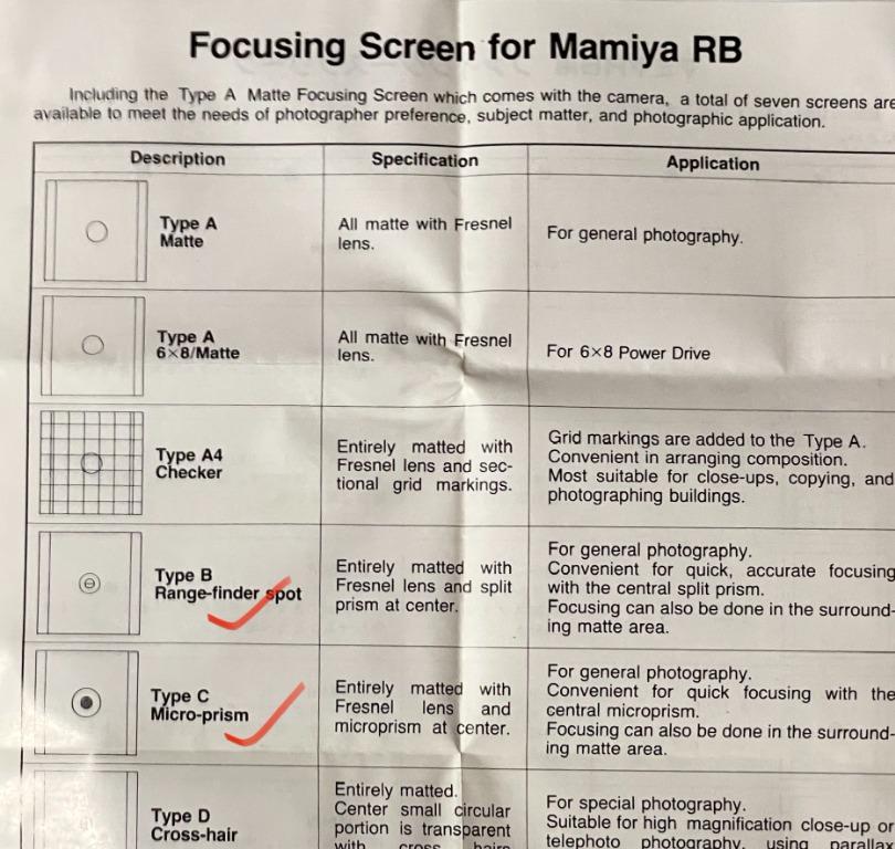 RB67 Focusing Screens Type B & C. New. Rolleiflex TLR Bright Screen ...