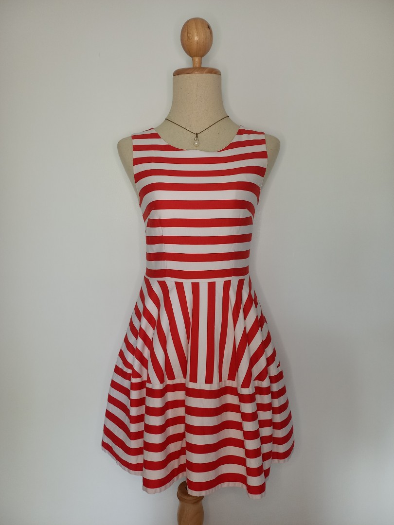 Red stripe mini dress girly glam look, Women's Fashion, Dresses & Sets ...