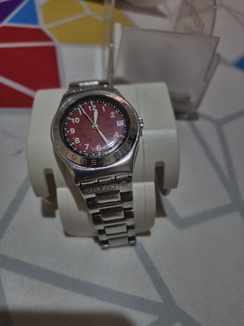 Swatch Irony Red, Fesyen Wanita, Jam Tangan di Carousell
