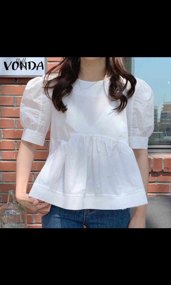 Vonda woman causal korean blouse white, Women's Fashion, Tops, Blouses ...