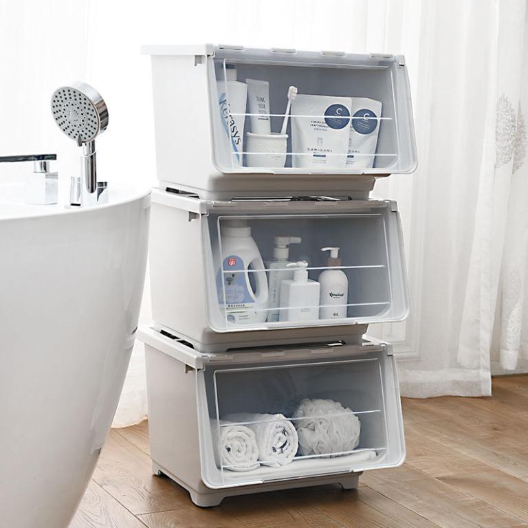 45 L Stackable Storage Box with Front Open Lid Storage Box Organizer ...