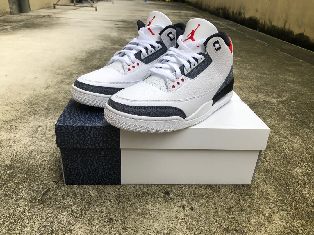Air Jordan 3 Fire Red Denim, Men's Fashion, Footwear, Sneakers on Carousell