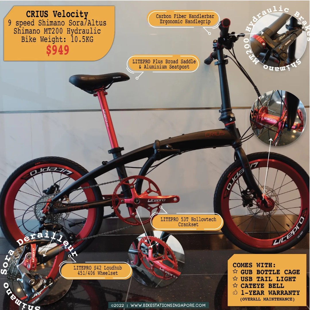 CRIUS Velocity | Matte Black/ Gold | SHIMANO ALTUS Shifter | SORA RD 9-SPEED | Shimano MT200 ...