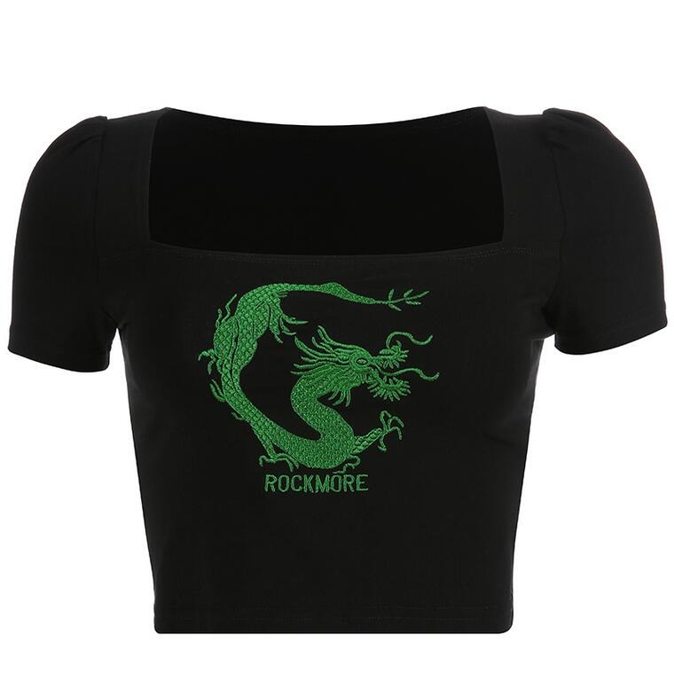 Dragon Embroidered Crop Top, Women's Fashion, Tops, Blouses on Carousell