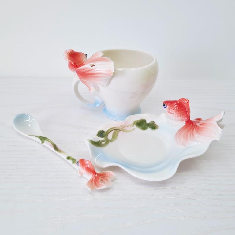 Franz Porcelain Style Goldfish Porcelain Tea Cup Saucer Spoon Set Koi ...