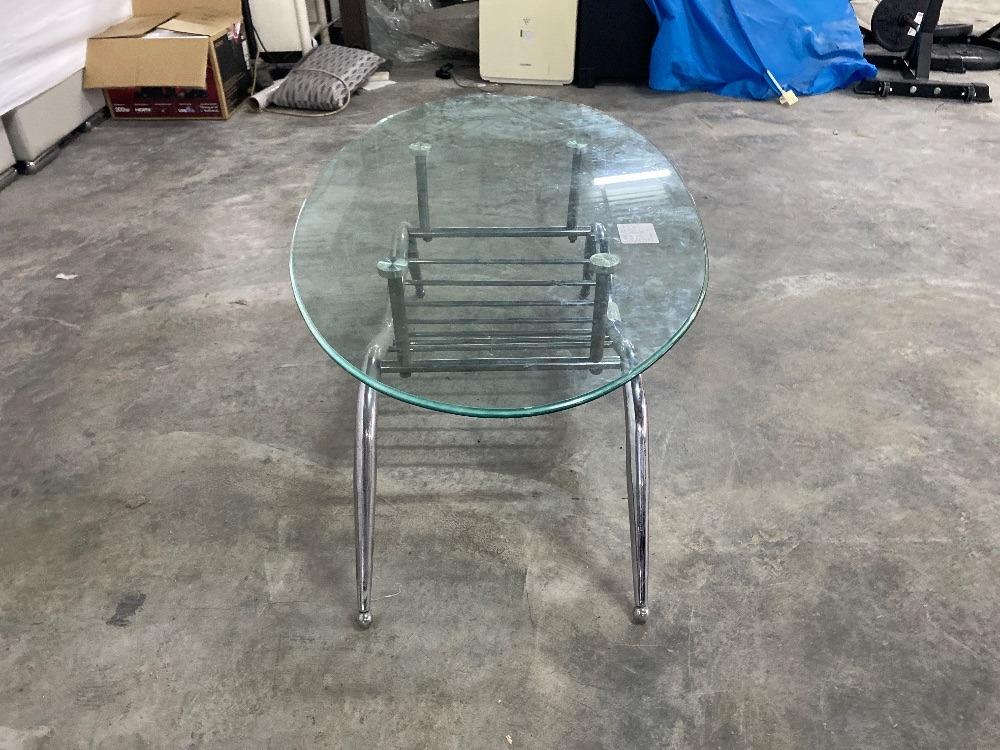 Glass Top Oval Shape Coffee Table with Metal Frame / Meja Kopi Bentuk ...