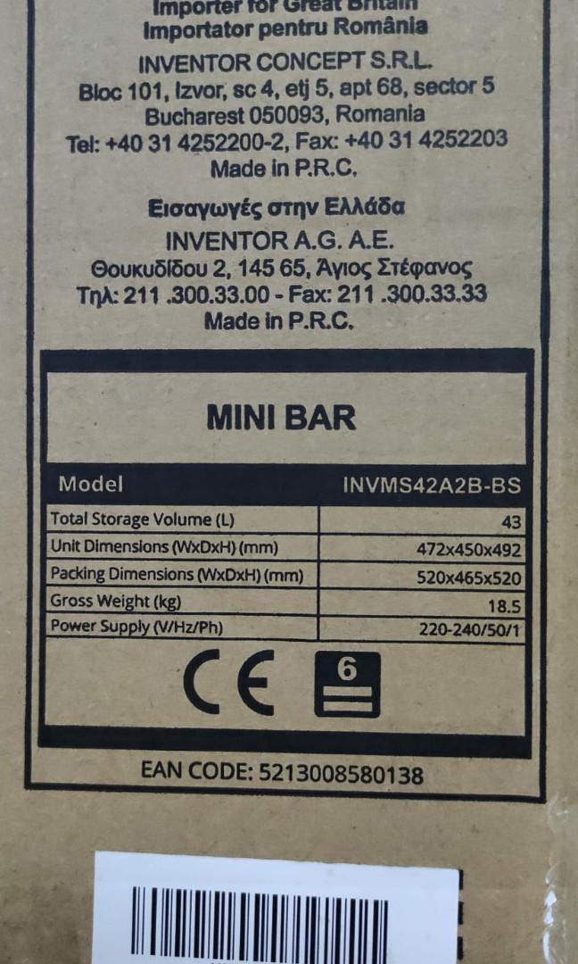 Inventor Mini Fridge 42 L Black., TV & Home Appliances, Kitchen ...