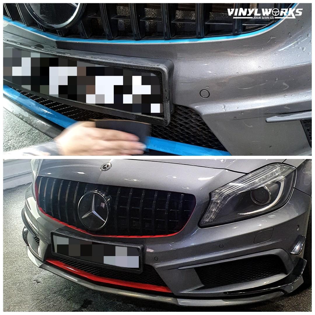 Mercedes A250 Grille & Bumper Lip Wrapped Gloss Red over blue painted ...