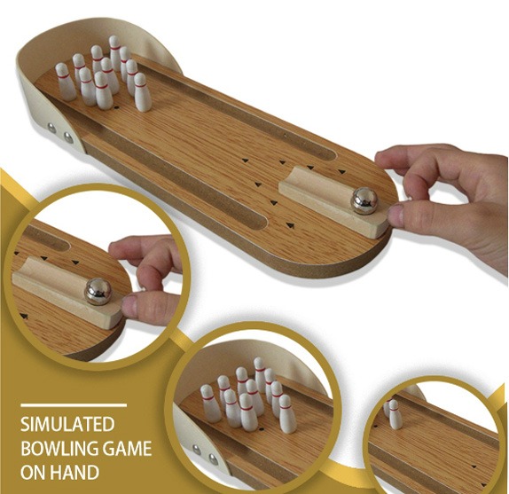 Mini Bowling Game Tabletop Wooden Interactive Developmental Toy ...
