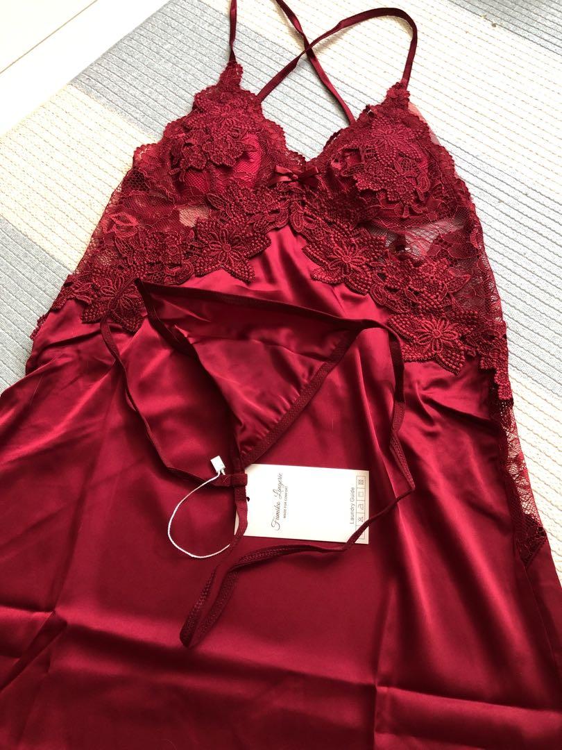 Satin Lingerie Night Dress - Red, Women's Fashion, New Undergarments ...