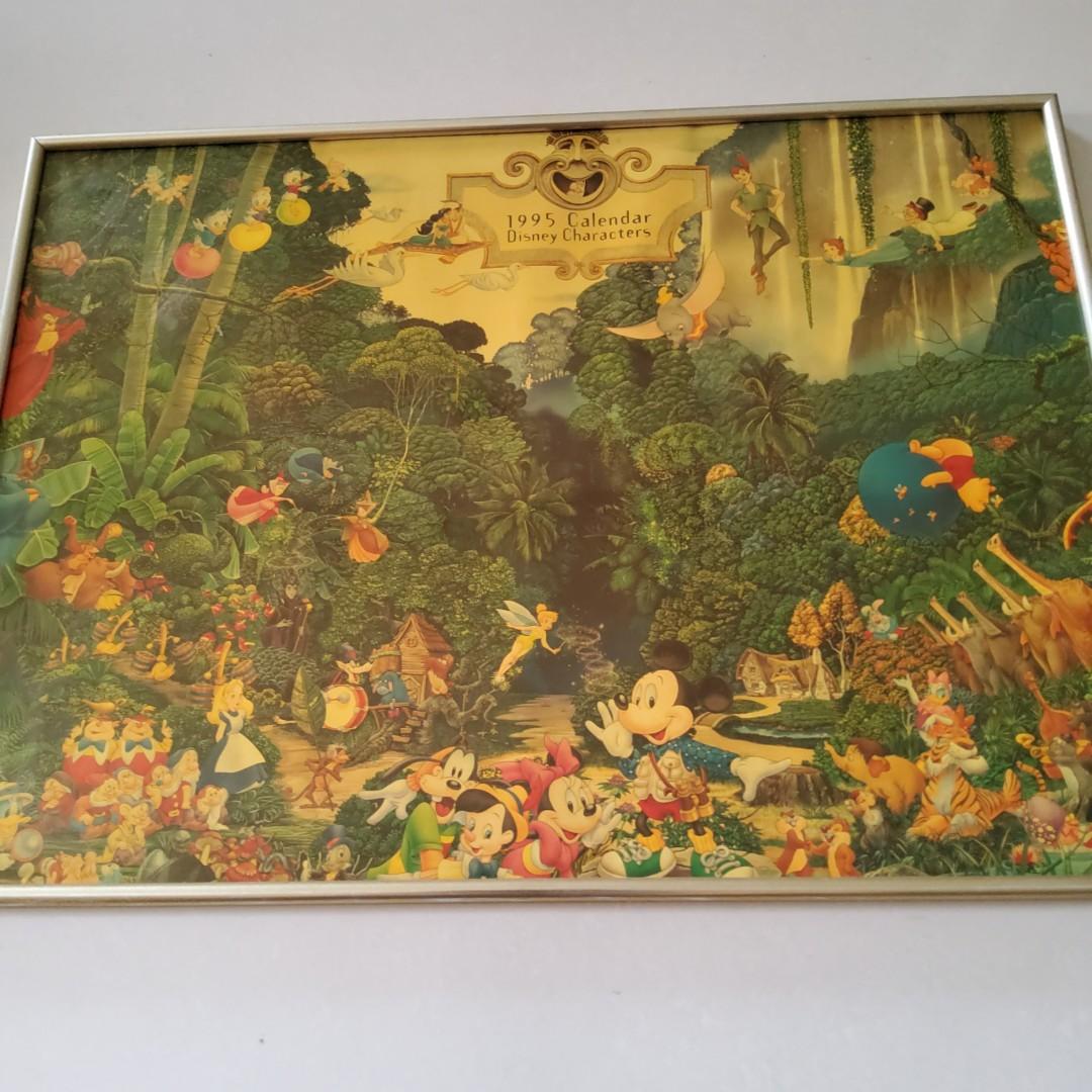 VINTAGE 1995 DISNEY CHARACTERS CALENDAR FRAMED. MADE IN JAPAN, Hobbies ...