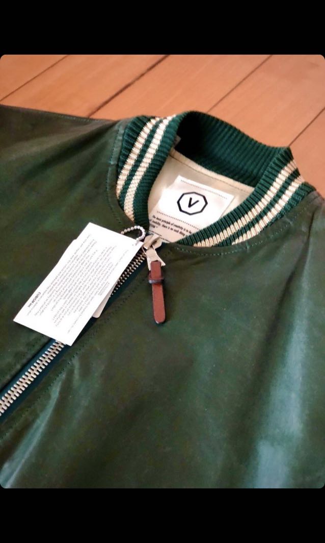 Visvim veg tan leather varsity jacket gold green, 男裝, 外套及戶外衣服 - Carousell