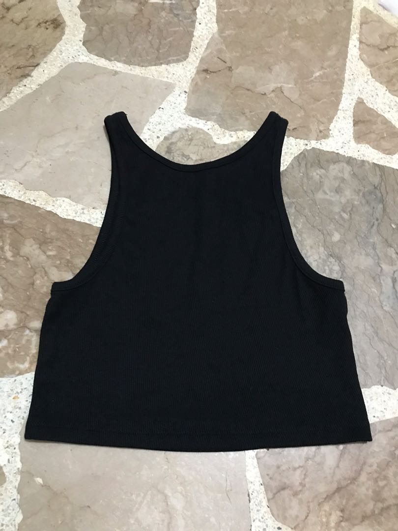 Zara razor back ribbed crop top black, Women's Fashion, Tops ...