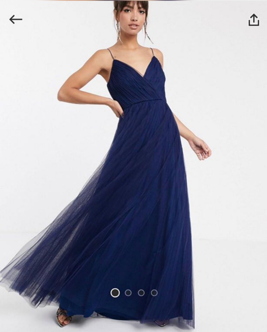 ASOS pleated tulle maxi dress, Women's Fashion, Dresses & Sets, Evening ...