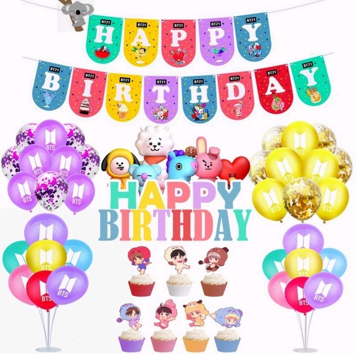 BTS HAPPY BIRTHDAY BANNER AND BALLOON SET, Hobbies & Toys, Stationary ...