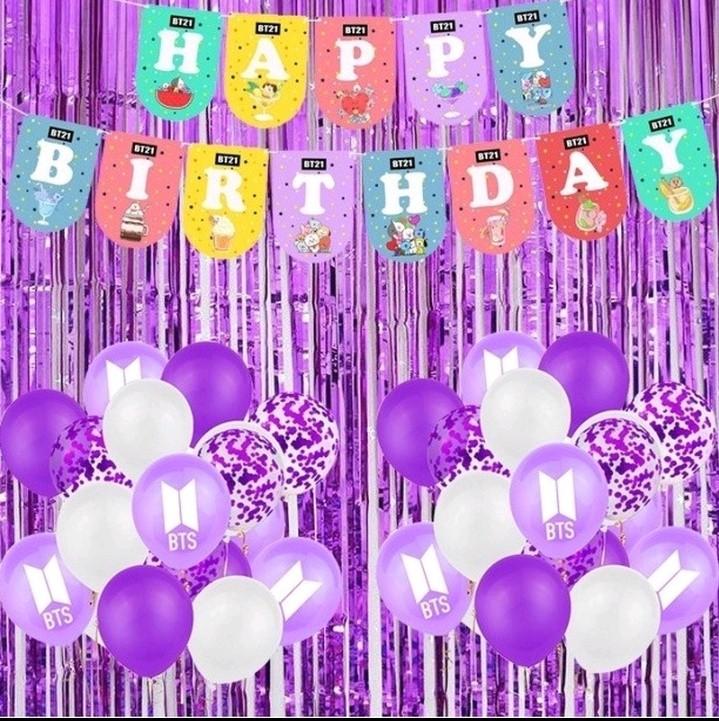 BTS HAPPY BIRTHDAY BANNER AND BALLOON SET, Hobbies & Toys, Stationary ...