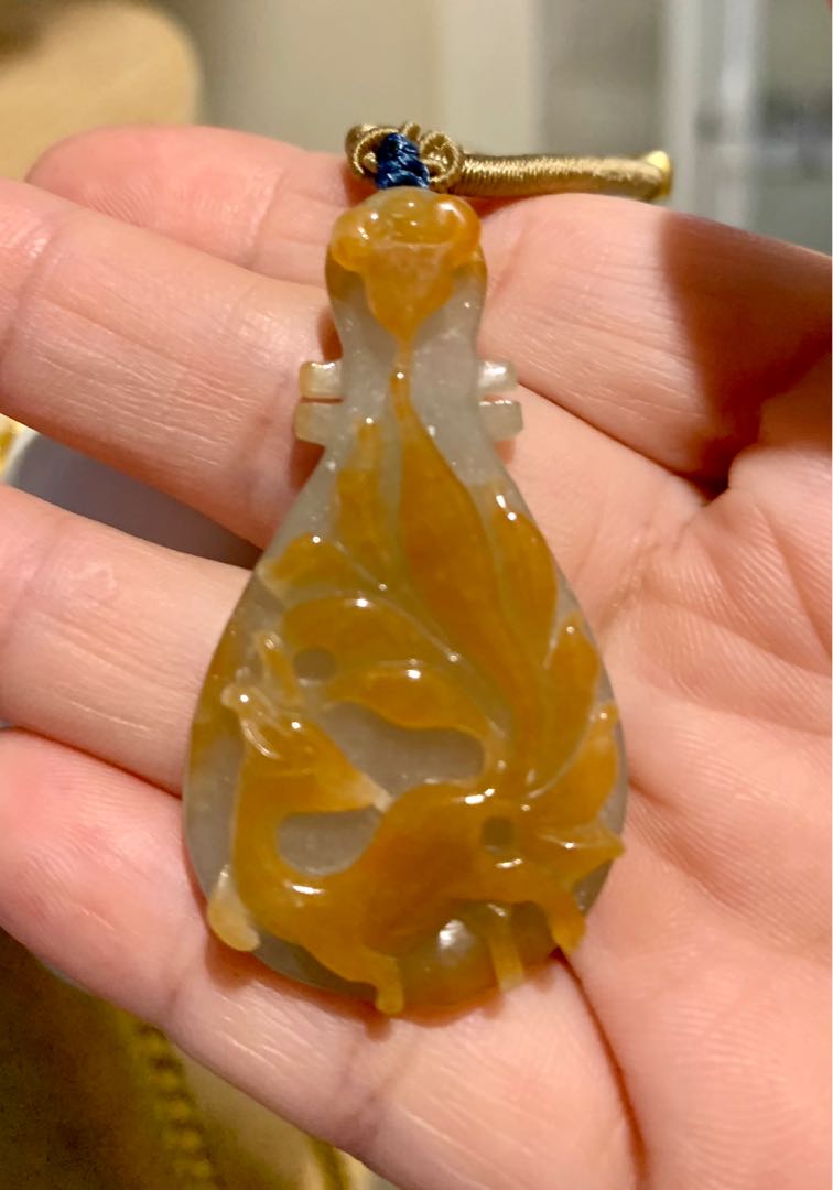Red Nine-tailed Fox and Pipa Spirit - Grade A Burmese Jade, Hobbies ...