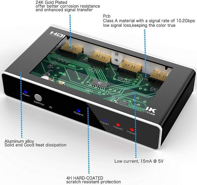 [C7656] Hdmi Switch, mrocioa 3 Port input 1 out 4K@30Hz Hdmi Switcher ...