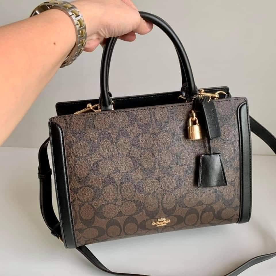 Coach Zoe Carryall in Signature Canvas Darkbrown/ Black, Luxury, Bags ...