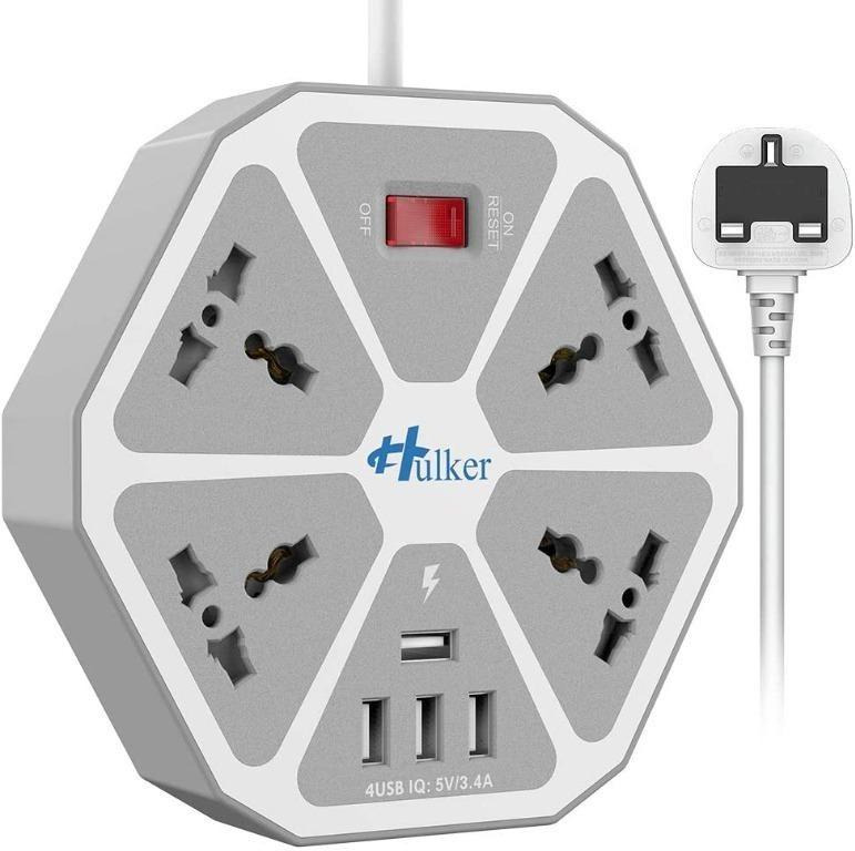 Extension Lead with USB HULKER Power Strip 4 way Universal Socket 4 USB ...