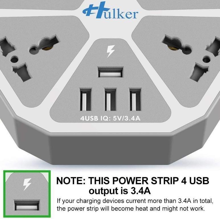 Extension Lead with USB HULKER Power Strip 4 way Universal Socket 4 USB ...
