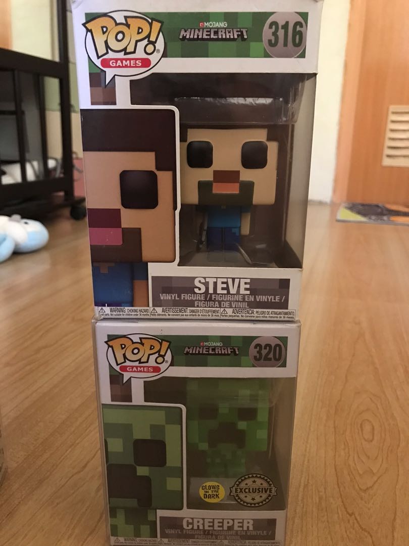 Funko Pop Minecraft Bundle: Steve and Creeper Exclusive Glow in the ...