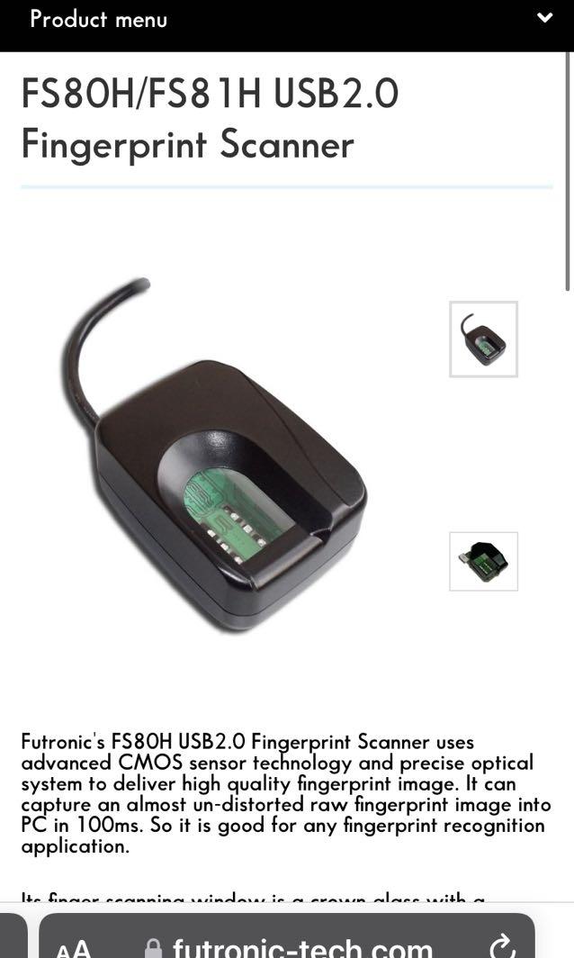 Futronic USB fingerprint scanner, TV & Home Appliances, Electrical, Adaptors & Sockets on Carousell