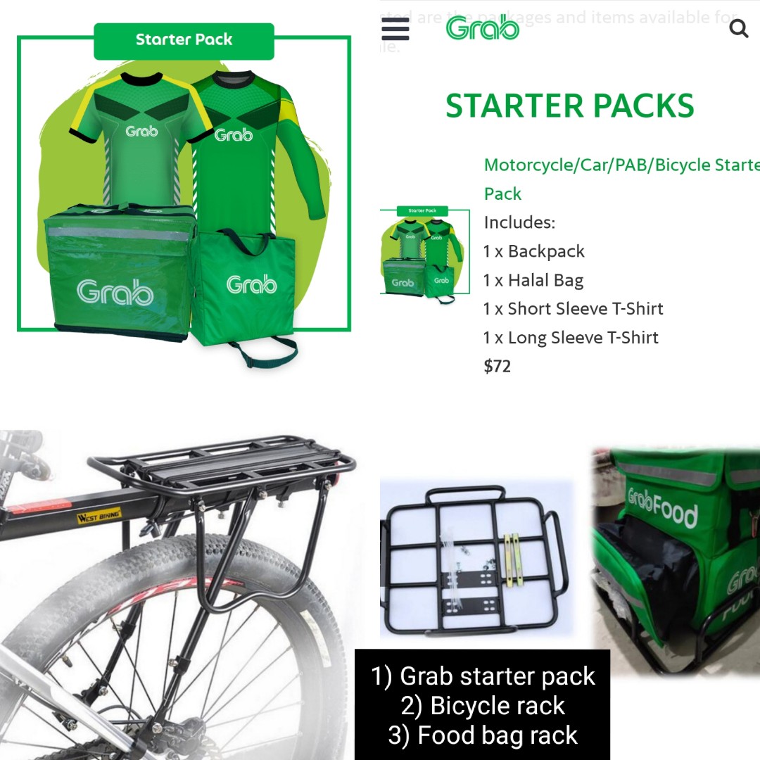 Grab Food Starter Pack Bag Rack Seat Bicycle Grabfood, Sports Equipment ...