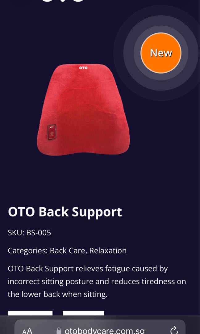 oto back support bs-005, Health & Nutrition, Massage Devices on Carousell