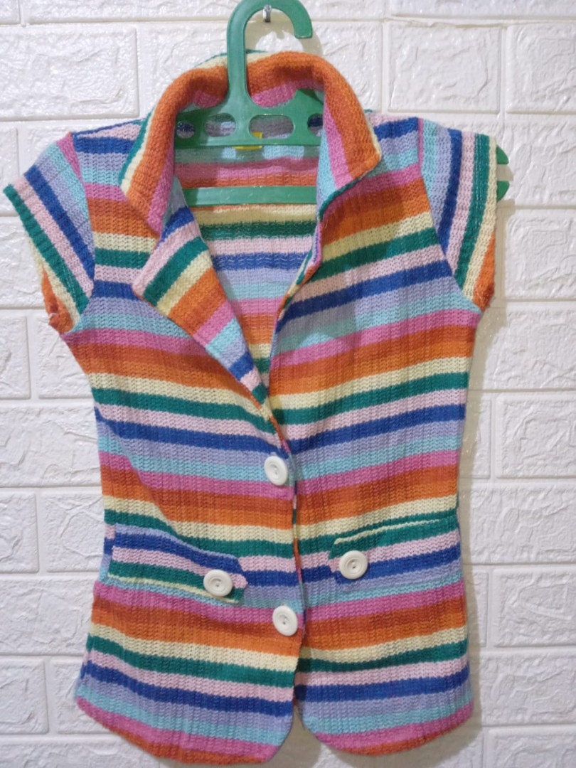 Outer Rajut Warna-warni 80's / Colorful / Rainbow Theme, Fesyen Wanita ...