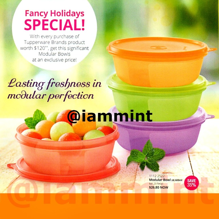 Tupperware 600 ml Modular Bowl Round Containers Set of 4, Furniture ...