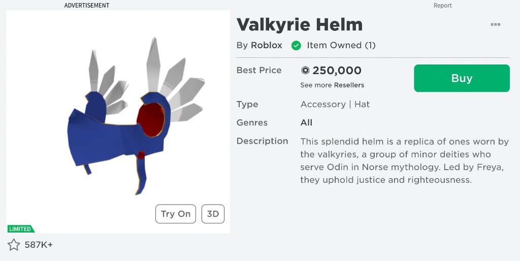 Valkyrie Helm from Roblox, Video Gaming, Gaming Accessories, In-Game ...