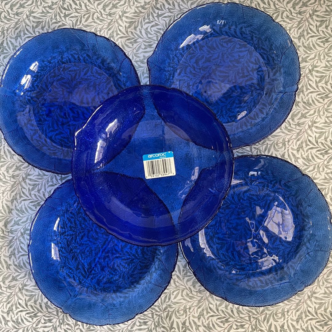 5 cobalt blue vintage arcoroc glass shallow bowl plates, Furniture ...