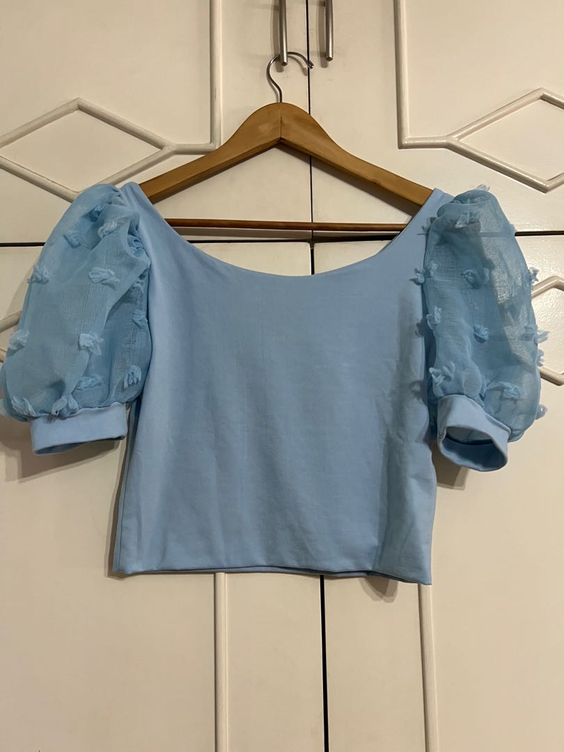 Baby blue puff sleeve top, Women's Fashion, Tops, Blouses on Carousell