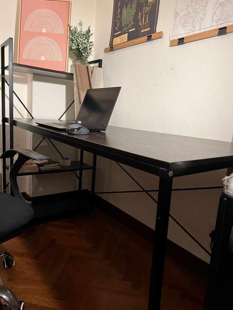 Black study table with shelves + chair (add on), Furniture & Home ...