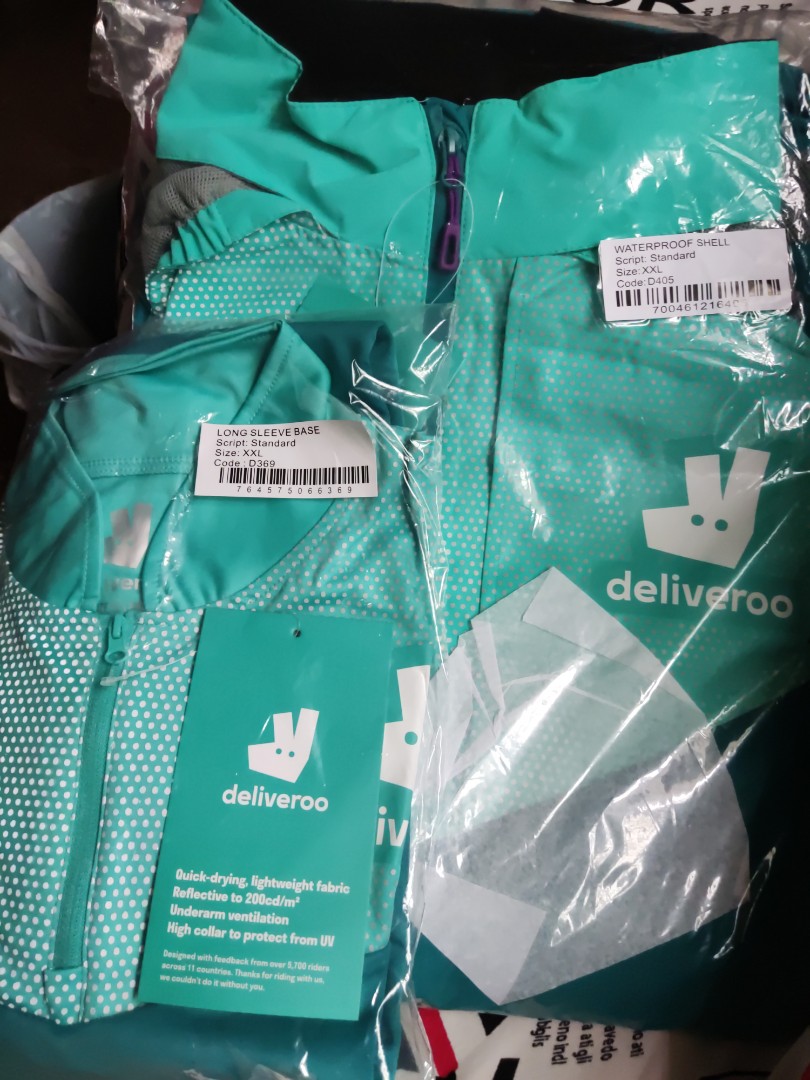 Deliveroo Waterproof Jacket Raincoat and Long Sleeve Base. Sold as both ...