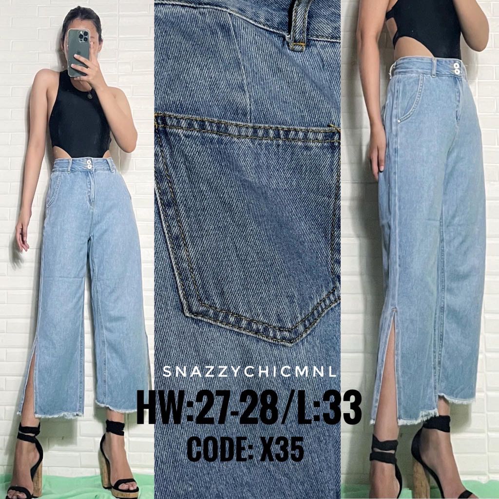 Denim squarepants, Women's Fashion, Bottoms, Jeans on Carousell