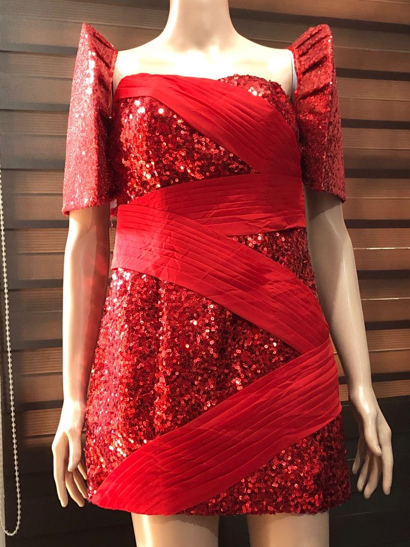 Full Sequins Red Ruby Filipiniana, Women's Fashion, Dresses & Sets ...