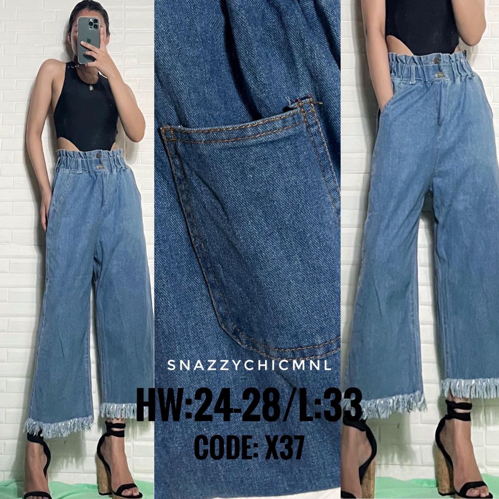 Garterized denim squarepants, Women's Fashion, Bottoms, Jeans on Carousell