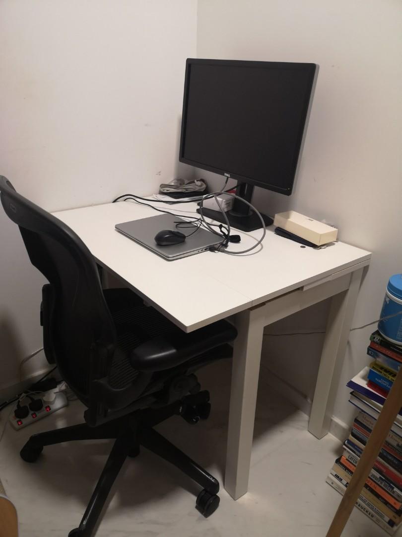 Ikea extendable white study table, Furniture & Home Living, Furniture ...