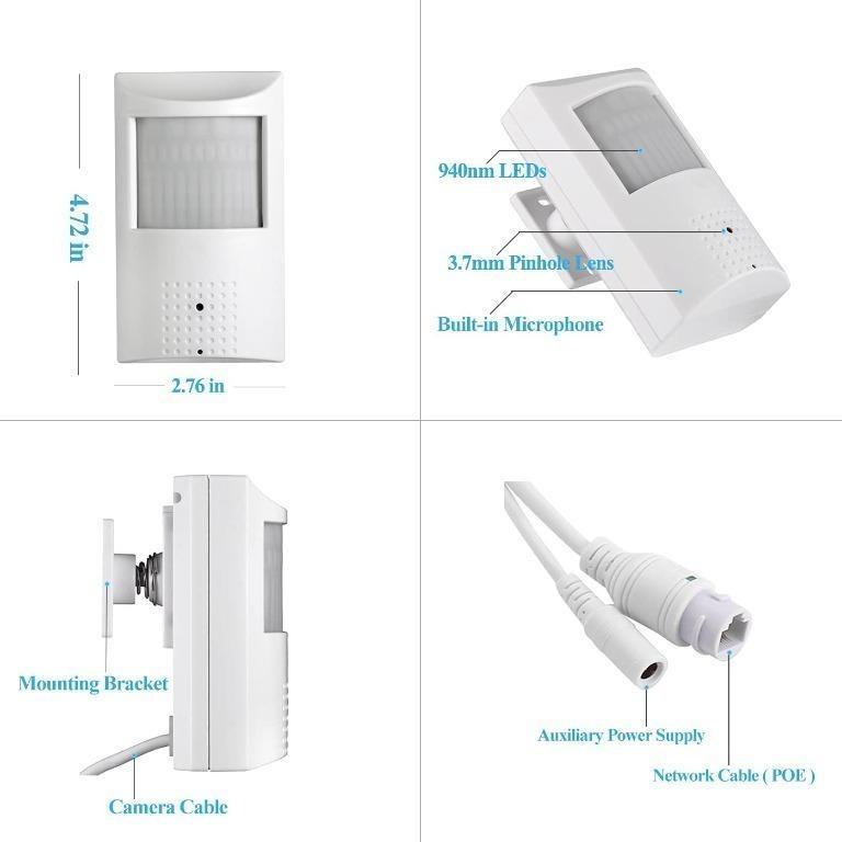 PIR Pinhole POE IP Camera, HD 3MP Indoor Security Camera 940nm ...