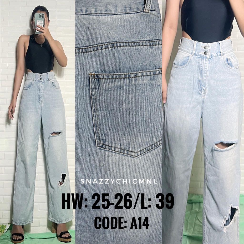 Tattered denim squarepants, Women's Fashion, Bottoms, Jeans on Carousell