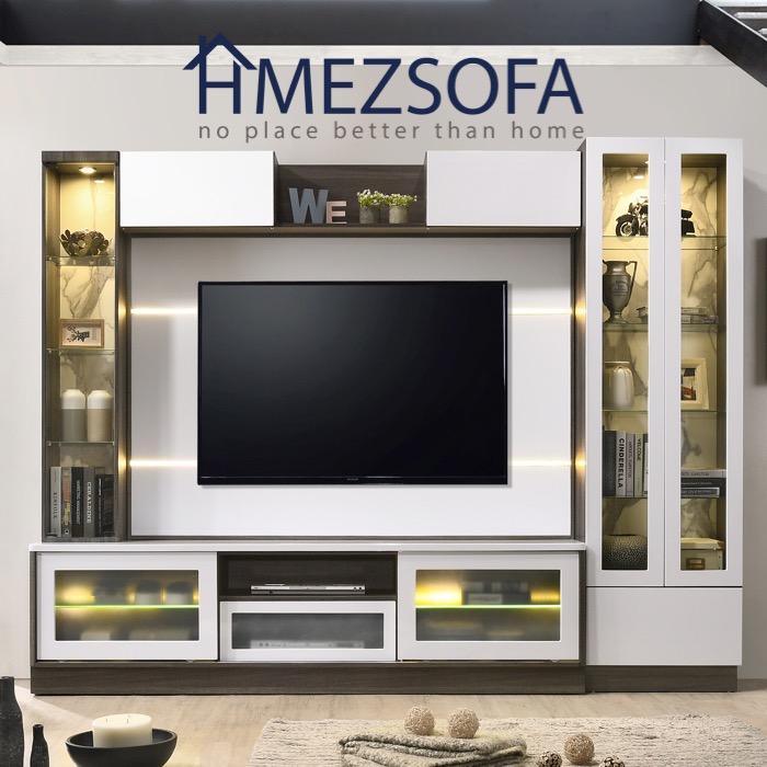 9ft Feature Wall + TV Cabinet (FREE INSTALLATION), Furniture & Home ...