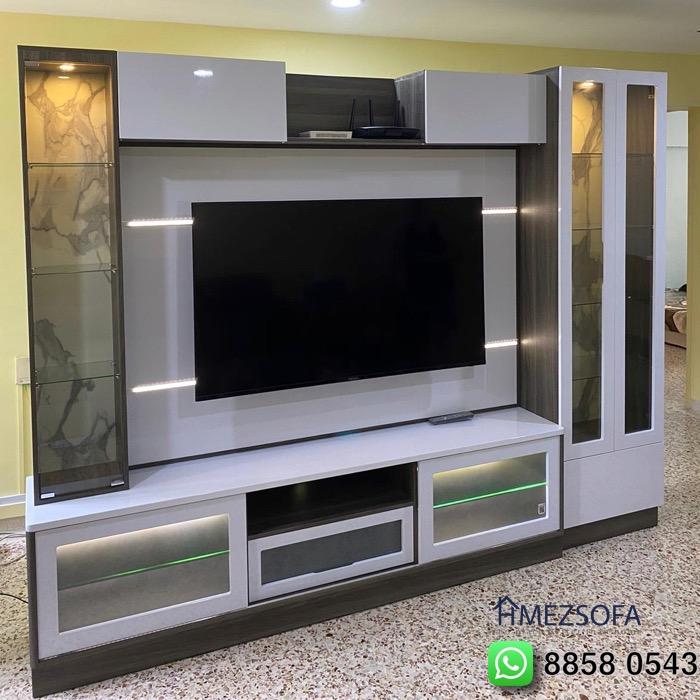 9ft Feature Wall + TV Cabinet (FREE INSTALLATION), Furniture & Home ...