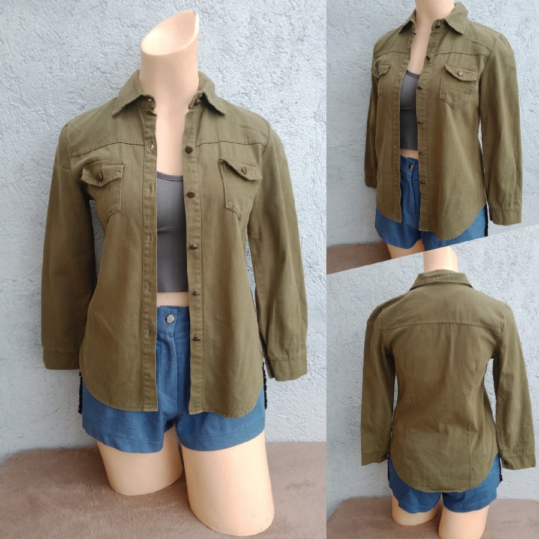Avocado Green Denim Jacket, Women's Fashion, Coats, Jackets and ...