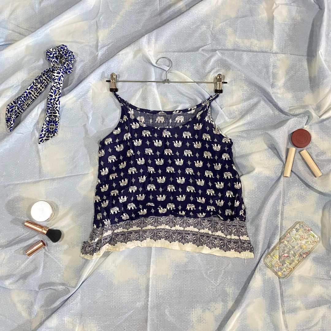 Blue Elephant Top, Women's Fashion, Tops, Sleeveless on Carousell