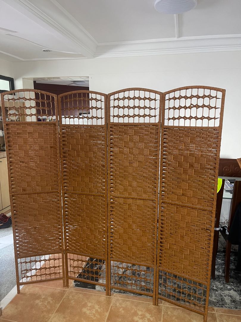 Hand Weaved Rattan Room Divider Partition Screen, Furniture & Home ...